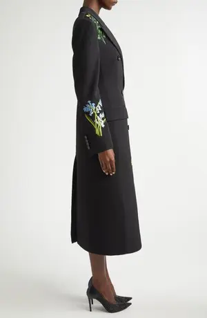 Stella McCartney Flower Embroidered Wool Coat - Black