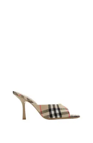 Burberry Check Mews High Heel Sandals - Sand Beige