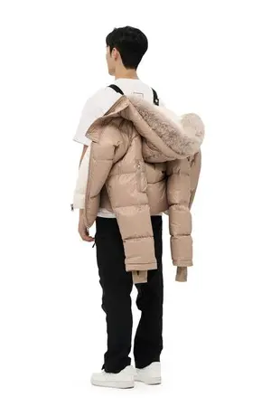 ALPHA STYLE Detachable Double Hood Puffer - Beige