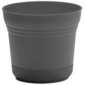 BLOEM 12 Inch Saturn Round Planter With Saucer Tray - Gray