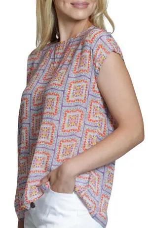 APNY Print Cap-sleeve Shell - Lavender Multi