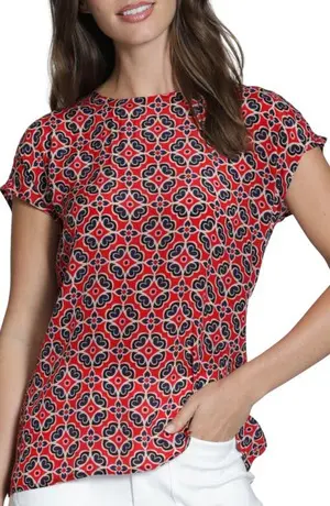 APNY Print Cap-sleeve Shell - Red Multi
