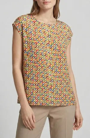 APNY Print Cap-sleeve Shell - Yellowred Multi