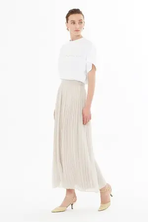 GIZIA High-waist Pleated Chiffon Midi Skirt