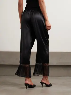 Saint Laurent Ruffled Lace-trimmed Silk-satin Wide-leg Pants
