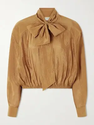 Saint Laurent Pussy-bow Crinkled-taffeta Blouse - Brown