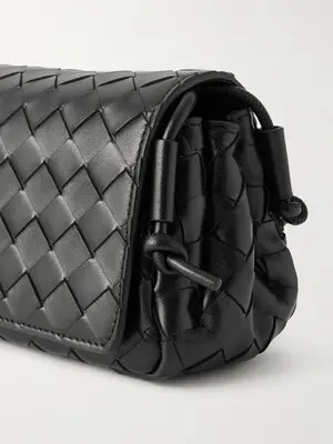 Bottega Veneta Notturno Intrecciato Leather Shoulder Bag - Black