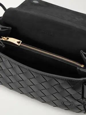 Bottega Veneta Notturno Intrecciato Leather Shoulder Bag - Black