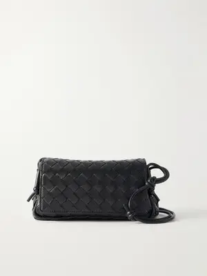 Bottega Veneta Notturno Intrecciato Leather Shoulder Bag - Black