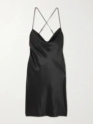 Saint Laurent Draped Silk-satin Mini Dress - Black