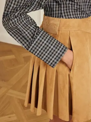 Loewe Pleated Suede Mini Wrap Skirt - Brown