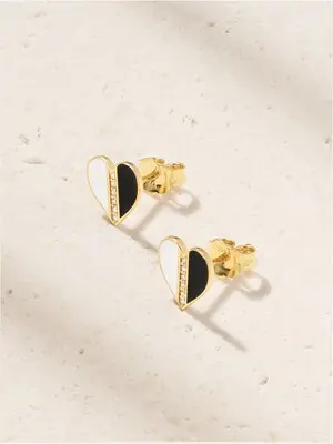SYDNEY EVAN 14-karat Diamond And Enamel Heart Shaped Earrings - Gold