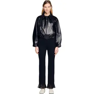 Sandro Lambskin Leather Jacket - Black