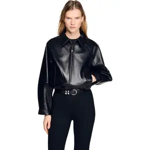 Sandro Lambskin Leather Jacket - Black
