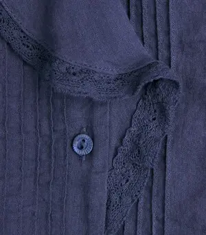 DÔEN Organic Cotton Lace-trim Huguette Blouse - Navy