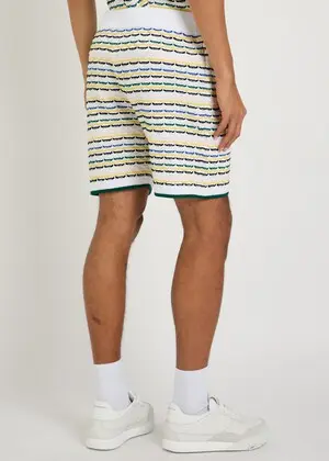 Casablanca Striped Tuck-stitch Cotton-knit Shorts