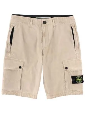 Stone Island Cargo Shorts With Logo Patch - Beige