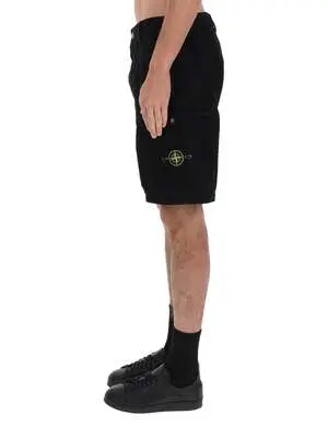 Stone Island Cargo Shorts With Logo Patch - Black