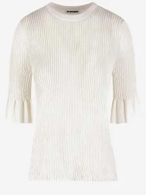 JIL SANDER Viscose Blend T-shirt With Ruffled Sleeves - White