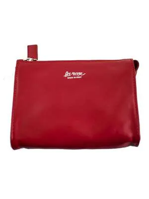 LA ROSE Minimal Leather Makeup Bag - Rosso