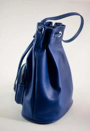 LA ROSE Leather Bucket Bag - Blue