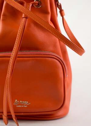 LA ROSE Leather Bucket Bag - Orange