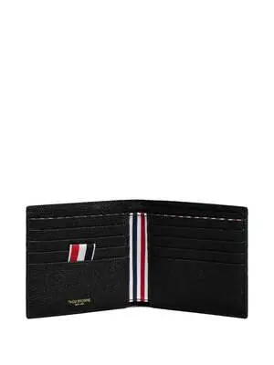 Thom Browne Billfold W/ Goose Half Drop Embroidery In Pebble Grain Leather - Black