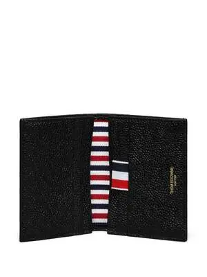 Thom Browne Double Card Holder W/ Goose Half Drop Embroidery In Pebble Grain Leather - Black