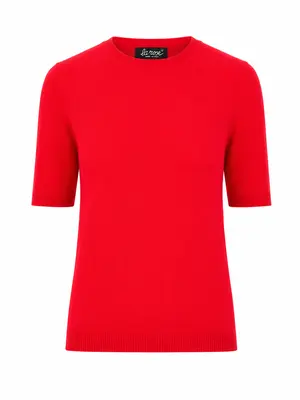LA ROSE Cashmere 3/4 Sleeve Knit Top - Rosso