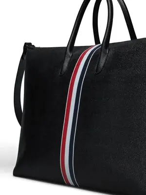 Thom Browne Pebble Grain Leather Duffle Bag With Stripe