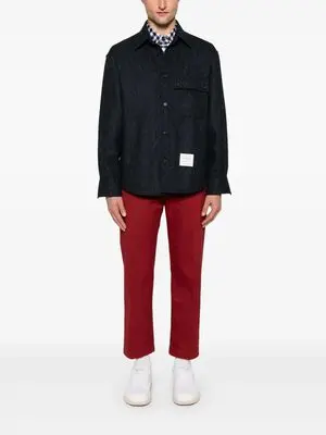 Thom Browne Oversized Pc Shirt W/ Double Needle In Solid Donegal Tweed - Navy