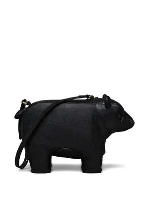 Thom Browne Bear Baguette Bag In Pebble Grain Leather - Black