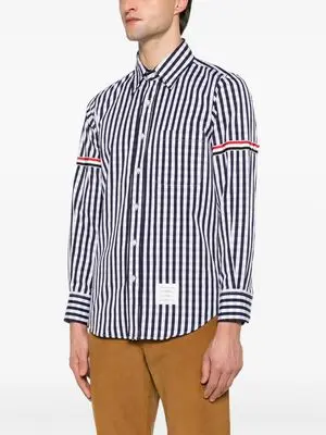 Thom Browne Straight Fit Pc L/s Shirt W/gg Armband In Gingham Check Poplin - Navy