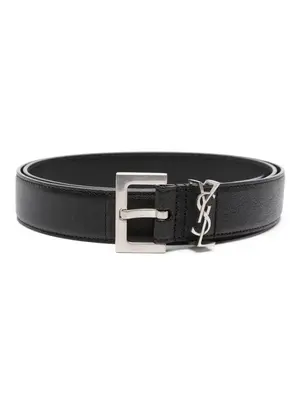 Saint Laurent Logo Plaque Leather Belt - Nero