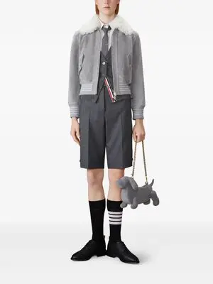 Thom Browne Cropped Flight Jacket With Shearling Collar - Med Grey