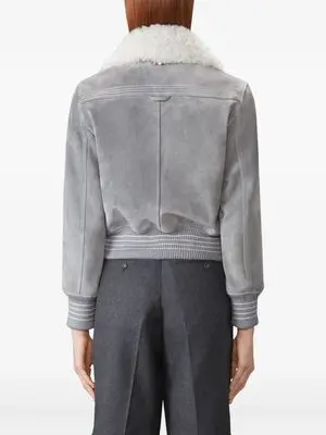 Thom Browne Cropped Flight Jacket With Shearling Collar - Med Grey