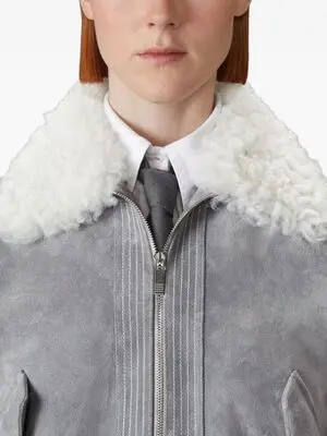 Thom Browne Cropped Flight Jacket With Shearling Collar - Med Grey