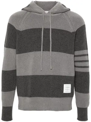 Thom Browne Striped Knitted Hoodie - Tonal Grey
