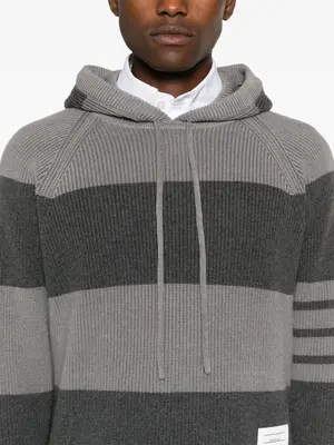 Thom Browne Striped Knitted Hoodie - Tonal Grey