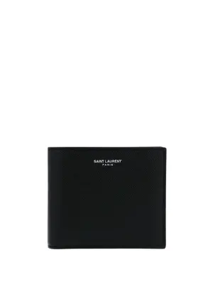Saint Laurent Paris Logo Print Leather Wallet - Nero