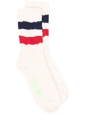 GOLDEN GOOSE Ribbed High Socks - Old White/ Red/ Navy/ Green Fluo