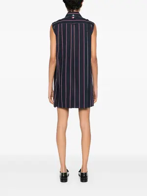Thom Browne Rwb Stripe Mini Wide Shirt Dress - Navy