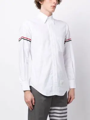 Thom Browne Classic Long Sleeve Button Down Point Collar Shirt W/ Gg Armband In Oxford