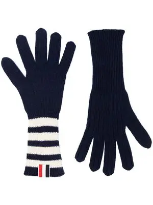 Thom Browne Cashmere Gloves With 4-bar Stripe - Navy