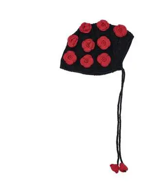 Alanui Grunge Roses Bonnet Hat Charcoal/ruby