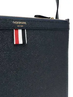 Thom Browne Logo Print Leather Cross Body Bag - Navy