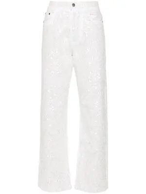 PAROSH Sequin Embellished Straight Jeans