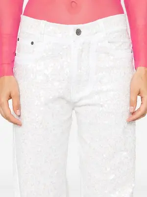 PAROSH Sequin Embellished Straight Jeans