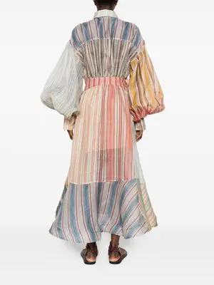 Zimmermann Linen And Silk Spliced Stripes Dress - Multicolour