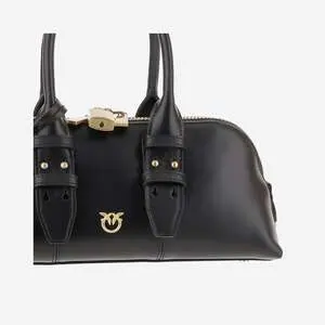Pinko Escape Horizontal Leather Bowling Bag - Black